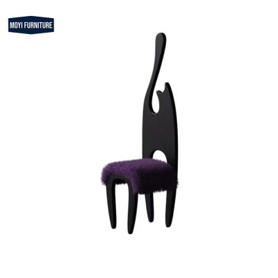 China France Black Solid Wood Dining Chair Home Furniture Unique Backrest Design Retro Wool Cushion Wood Dining Chair for Dining Room for sale