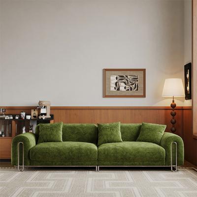 China 2025 Factory Sale French Minimalist Vintage Chenille Fabric Sofa Green Cream Breeze Living Room Creative Module Sofa Loveseat for sale