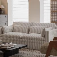 China Fully Removable Wabi-Sabi Style French Cream Linen Cotton Fabric Hug Sofa Super Soft Sponge Filling Washable Straight Row Set for sale