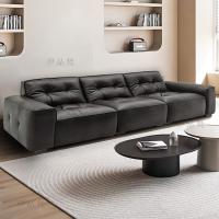 China Black Diamond PU Leather Three Seat Sofa L-Shape Villa Basement Living Room High-End Stylish High-Back Sponge Filling Maxky for sale