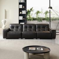 China Black Diamond PU Leather Three Seat Sofa L-Shape Villa Basement Living Room High-End Stylish High-Back Sponge Filling Maxky for sale