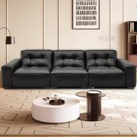 China Black Diamond PU Leather Three Seat Sofa L-Shape Villa Basement Living Room High-End Stylish High-Back Sponge Filling Maxky for sale