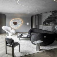 China MOYI Minimalist Fabric Half Moon Shape Sectional Sofa Modern Round Couch Hotel Lobby Circular Sofa Special Shaped Cashmere Sofa for sale