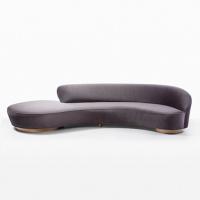 China MOYI Waiting Chair Stylish Elegant French Salon Brass Moon Shaped Couch Lobby Velvet Cream Pink Curved Sofa for sale