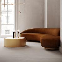 China MOYI Waiting Chair Stylish Elegant French Salon Brass Moon Shaped Couch Lobby Velvet Cream Pink Curved Sofa for sale