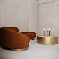China MOYI Waiting Chair Stylish Elegant French Salon Brass Moon Shaped Couch Lobby Velvet Cream Pink Curved Sofa for sale