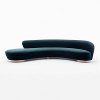 China MOYI Waiting Chair Stylish Elegant French Salon Brass Moon Shaped Couch Lobby Velvet Cream Pink Curved Sofa for sale