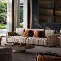 China Italian Leather Light Luxury Sofa Set Modern Designer Simple Curved New Import for Villa Living Room Sponge Filling Material for sale