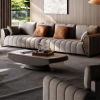 China Italian Leather Light Luxury Sofa Set Modern Designer Simple Curved New Import for Villa Living Room Sponge Filling Material for sale