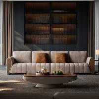 China Italian Leather Light Luxury Sofa Set Modern Designer Simple Curved New Import for Villa Living Room Sponge Filling Material for sale