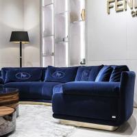 China Latest Popular Modern Designs Living Room Metal Base White Fabric Sofa Velvet Couch Lobby Curved Sofas for sale