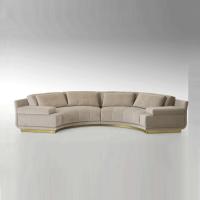 China Latest Popular Modern Designs Living Room Metal Base White Fabric Sofa Velvet Couch Lobby Curved Sofas for sale