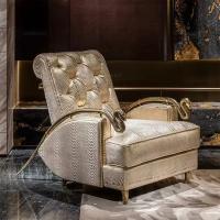 China Professional Factory Italy Snake Leather Light Luxury Golden Snake Armrest Solid Wood Frame Single Relaxing Seat Sofa Chair for sale