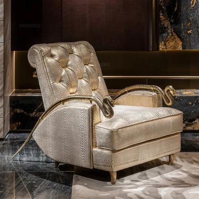 China Professional Factory Italy Snake Leather Light Luxury Golden Snake Armrest Solid Wood Frame Single Relaxing Seat Sofa Chair for sale