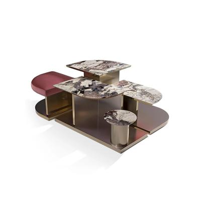 China MOYI New Design Modern Coffee Table Set Pouf Stainless Steel Marble Luxury Low Square Coffee Table for sale
