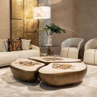 China MOYI Light Luxury Style Stainless Steel Frame Brass Coffee Table High End Living Room Furniture Set for Villa for sale