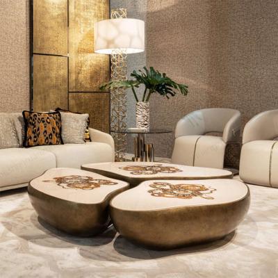 China MOYI Light Luxury Style Stainless Steel Frame Brass Coffee Table High End Living Room Furniture Set for Villa for sale