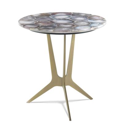 China MOYI Contemporary Luxury Round White Coffee Table With Gold Frame Modern Home Furniture Living Room Marble Coffee Table for sale