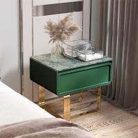 China Modern Minimalist Grey Bedside Table with White Marble Top - Curved Metal Base Bedroom Nightstand for sale