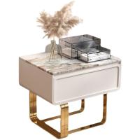 China Modern Minimalist Grey Bedside Table with White Marble Top - Curved Metal Base Bedroom Nightstand for sale