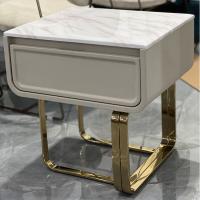 China Modern Minimalist Grey Bedside Table with White Marble Top - Curved Metal Base Bedroom Nightstand for sale