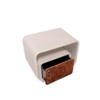 China Nordic Modern Bedroom Solid Wood Burl Veneer Microfiber Leather Nightstand Bedside Table for Hotel Home for sale