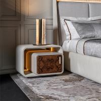 China Nordic Modern Bedroom Solid Wood Burl Veneer Microfiber Leather Nightstand Bedside Table for Hotel Home for sale