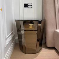 China Italy Luxury Bedroom Furniture, Mirrored Bedside Table With Drawers, Modern Design, Light Luxury Bedside Table for sale