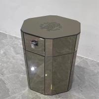 China Italy Luxury Bedroom Furniture, Mirrored Bedside Table With Drawers, Modern Design, Light Luxury Bedside Table for sale