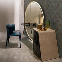 China MOYI High End Modern Unique Design Luxury Villa Big Bedroom Leather Glass Dressing Table With Large Round LED Mirror for sale
