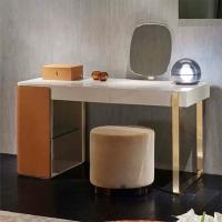 China MOYI Nordic Simple Wood Frame Metal Leg Dresser Dressing Table With Mirror Hotel Bedroom Makeup Vanities Furniture for sale