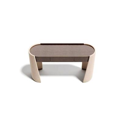 China MOYI Luxury Dressing Table Stainless Steel Makeup Table Bedroom Furniture Storage Microfiber Leather Embroidery With Mirror for sale