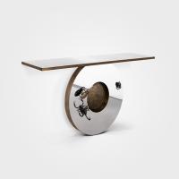 China Custom Living Room Furniture Inserts Decorative Console Table Stainless Steel Sliver Console Table Villa Light Luxury Furniture for sale