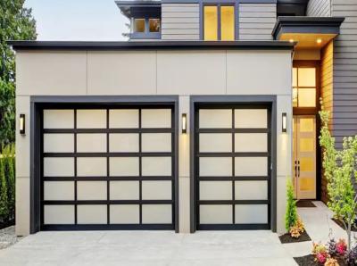 China Black Aluminum Sectional Door With Excellent Insulation And Double Glazing Glass Automatic Black Aluminum Frosted Glass for sale