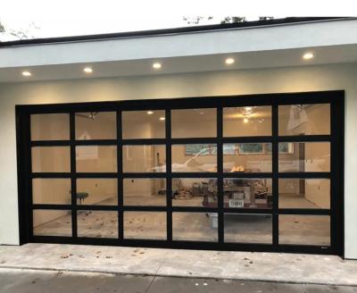 China Modern Aluminum Alloy Roll Up Frosted Glass Water Tightness Class 3 Transparent Sectional Garage Door Customized for sale