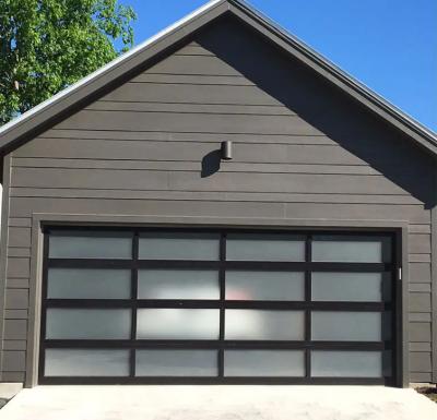 China Modern Black Elegant Aluminum Frame Tempered Glass Transparent Sectional Garage Door Manual or Automatic Opening Sectional Door Style for sale