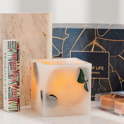 China 17H Oem Private Label Scented Candle Square Shape Fruit Fragrance Scented Candles for sale