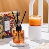China Embossed Aromatherapy Reed Diffuser Luxury Fragrance Empty Bottle Aromatic Soybean Candle for sale