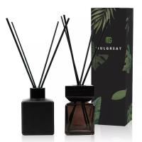 China Luxury Customised Floral Reed Diffuser Square Black Glass Bottle Perfume With Box for sale
