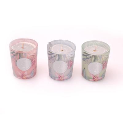 China Handmade Soy Wax Scented Candles Applique Glass Cup Home Smokeless Romantic for sale
