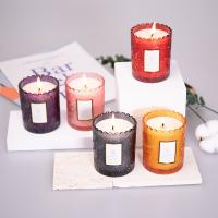 China Smokeless Soy Wax Scented Candle Romantic Handmade Gift With Lace Relief Glass Cup for sale