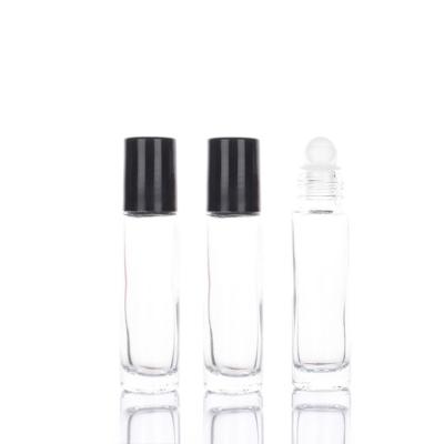 China Transparent Black Plastic Cap 10ml Glass Roller Ball Bottles for sale
