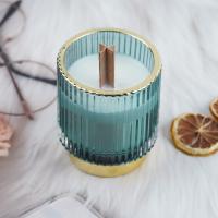 China Embossed Glass Scented Candle Jar Soy Wax With Box Bottles Long Lasting for sale