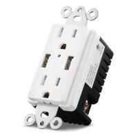China PC ABS Electrical USB Wall Outlet 15A 120V with Dual 5V DC 4.2A Ports for Hotel and Commercial Use for sale