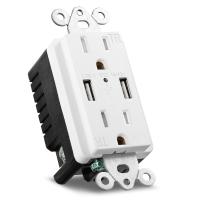 China PC ABS Electrical USB Wall Outlet 15A 120V with Dual 5V DC 4.2A Ports for Hotel and Commercial Use for sale