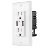China PC ABS Electrical USB Wall Outlet 15A 120V with Dual 5V DC 4.2A Ports for Hotel and Commercial Use for sale