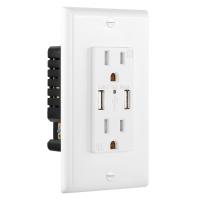 China PC ABS Electrical USB Wall Outlet 15A 120V with Dual 5V DC 4.2A Ports for Hotel and Commercial Use for sale