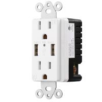 China PC ABS Electrical USB Wall Outlet 15A 120V with Dual 5V DC 4.2A Ports for Hotel and Commercial Use for sale
