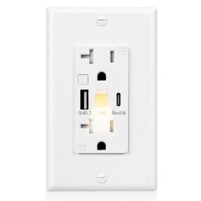 China 20A USB Charging Outlet with Night Light - 125V 2500W Max Load, 5V 4.2A Dual USB Ports for sale
