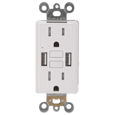 China 15A 120V GFCI Outlet with 2 USB Ports - Tamper Resistant Self-Test Electrical Receptacle for sale